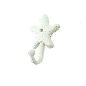 MY MIRONEY White Starfish Single Hook Sea Star Shaped Wall Hooks Coat Key Hat Towel Robe Hooks Wall Hangers Wall Mounted Decorative Hooks with Screws Pack of 3