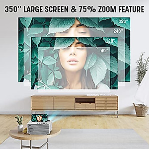 VIZONY Projector with 5G WiFi and Bluetooth, 20000L 600ANSI Full HD Native 1080P Projector, Support 4k & 350" Display with Carry Case, Outdoor Movie Projector Compatible w/Phone/TV Stick/Laptop, White