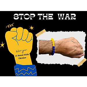 Ukraine Bracelet, Ukraine Flag Healing Crystal Bracelet - Ukraine Jewelry for Women Men Kids (Blue - Yellow Quartz Beaded)