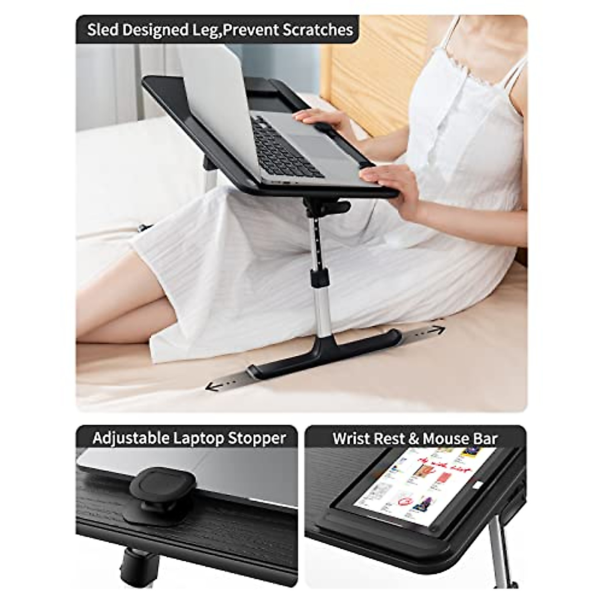 Laptop Desk for Bed, SAIJI Height & Angle Adjustable Laptop Stand for Bed, Lap Desk Bed Tray Table, Light Weight Foldable Portable Laptop table for Couch Sofa Chair Floor Desk for Adults, Kids (Black)