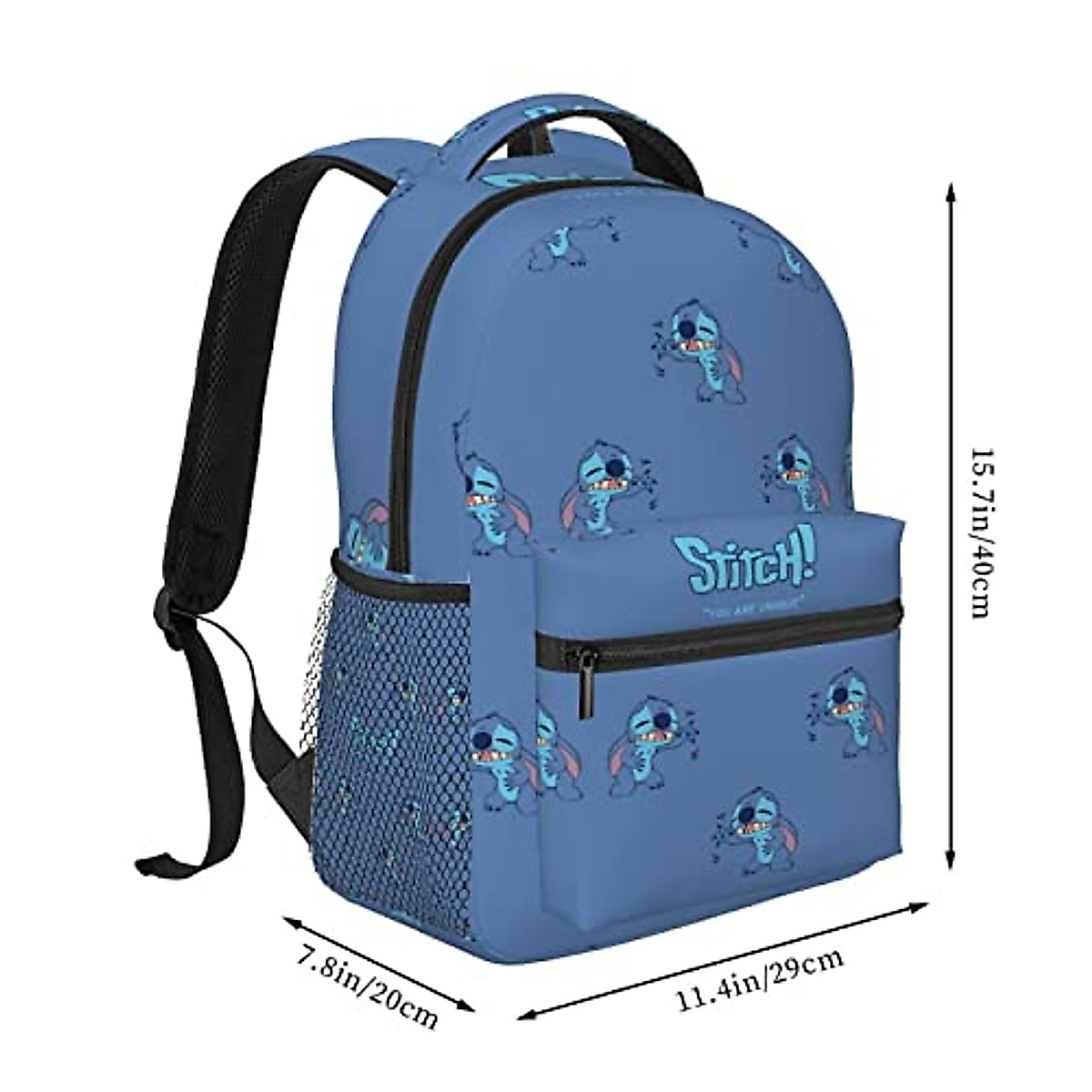 Oussma Stitch Backpack Girl's Boy's Adult's 16 Inch Double Strap Shoulder Light Weight School Bookbag Water Resistant Fits Laptop