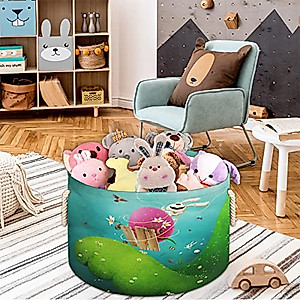 Easter Bunny Rabbit Eggs (9) Large Round Baskets for Storage Laundry Baskets with Handles Blanket Storage Basket for Bathroom Shelves Bins for Organizing Nursery Hamper Girl Boy