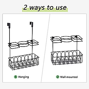 Alsonerbay Hair Dryer Holder Wall-Mounted/Door-Hanging Hair Tool Storage Caddy Bathroom Metal Basket for Hair Care & Styling Tool Multifunctional Hair Tool Organizer 3 Sections - Black