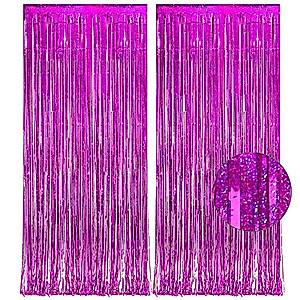 Hot Pink Tinsel Curtain Party Backdrop - GREATRIL Foil Fringe Curtain Photo Booth Streamers for Bachelorette Party Engagement Wedding Party New Years Eve Baby Shower Bridal Shower 2 PCS
