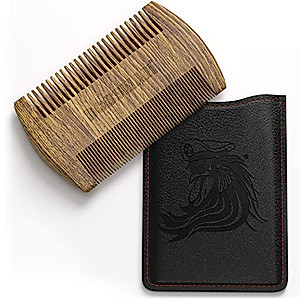 Bossman Pocket Size Sandalwood Beard Comb with Protective Case - Beard, Mustache, and Hair Fine and Wide Tooth Wood Comb - Beard Care Shaping Tool for Men