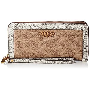 GUESS womens Zadie Logo Large Zip Around Wallet, Latte Logo Python, one size US