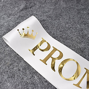 TTCOROCK "Prom King" and "Prom Queen" Sashes - Graduation Party School Party Accessories, White with Gold Print