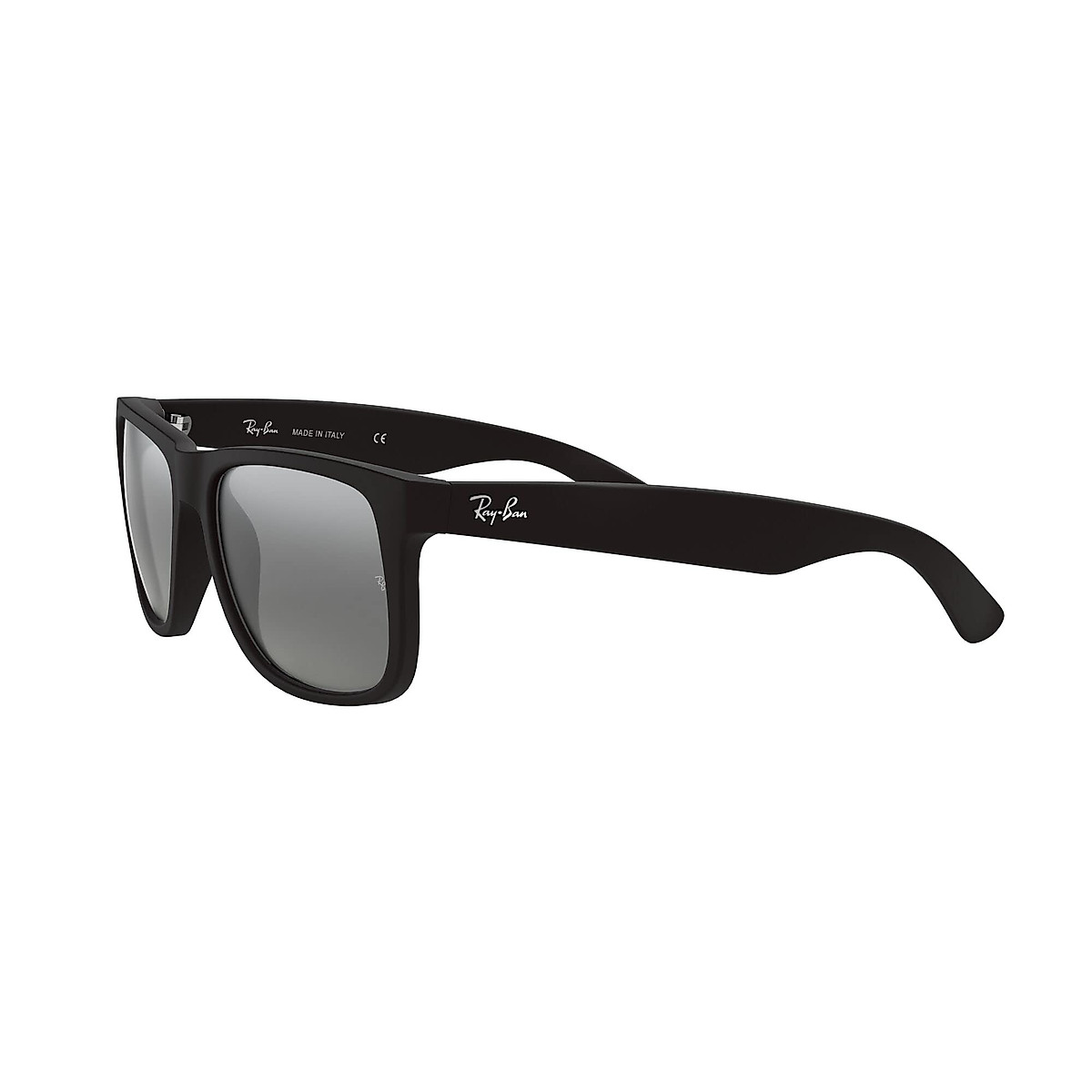 Ray-Ban RB4165F Justin Low Bridge Fit Rectangular Sunglasses, Rubber Black/Grey Mirrored Silver, 58 mm
