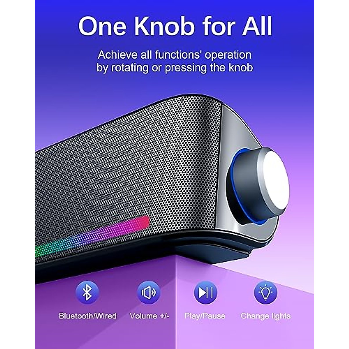 Computer Speakers, Hi-Fi Sound Quality Computer Sound Bar, Bluetooth 5.0 & 3.5mm Wired PC Speakers with 4 Dynamic Lighting Modes, USB Powered Speakers for PC, Desktop, Laptops, Phones, Monitors, Xbox