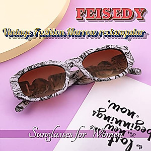 FEISEDY Retro Trendy Rectangle Sunglasses Women Men Vintage 90s Small Narrow Square Sunglasses B2322