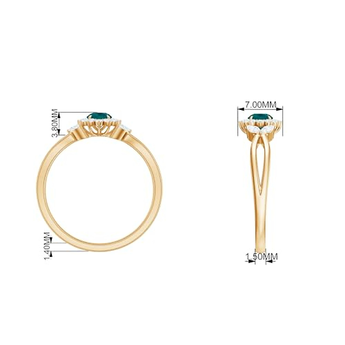 Rosec Jewels Natural Emerald Diamond Flower Ring for Women, AAA Quality, Certified Emerald Flower Engagement Ring, 14K Yellow Gold, Size:US 7.50