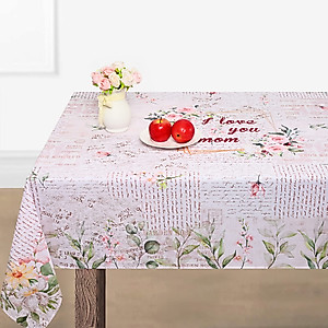 Mother's Day Tablecloth Rectangle 60 x 84 Inch, Love Floral Table Cloth, Flower Tablecloths for Mom, Outdoor Waterproof Vintage Table Cover for Mother Gifts Dinner Holiday Kitchen Dining Room Decor