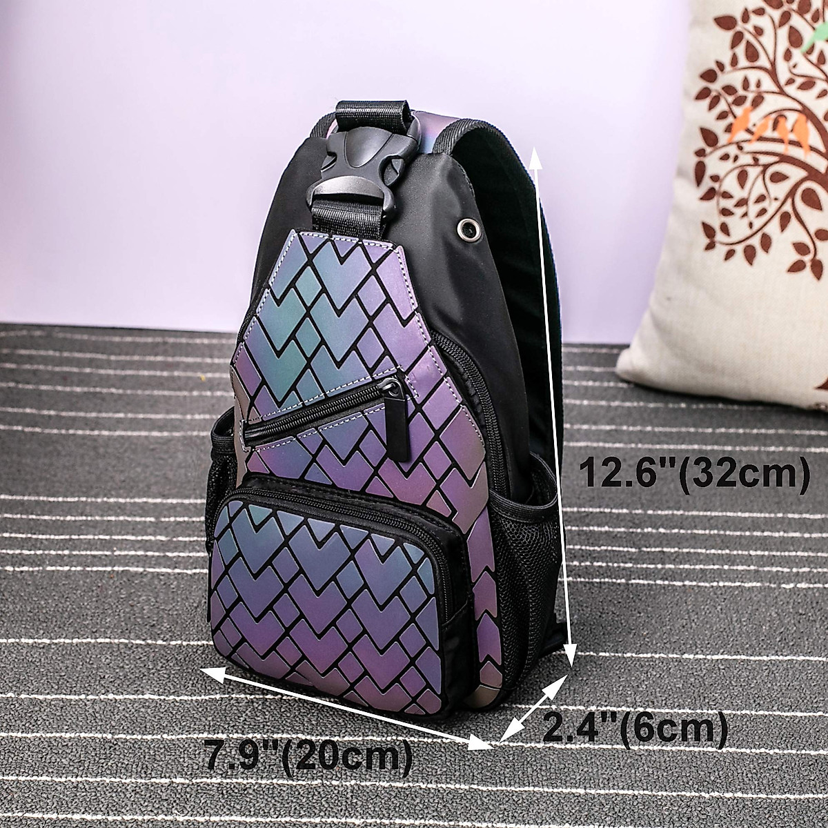 FZChenrry Luminous Geometric Backpack Women Holographic Reflective Bags and Crossbody Bag Iridescent Backpack Lumikay (No.19011-03)