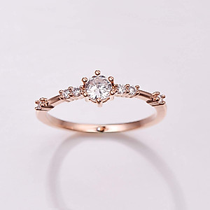 Empsoul 925 Rose Gold Plated Rings Round Cut White Topaz Eternity Wedding Engagement Rings for Women Size 8