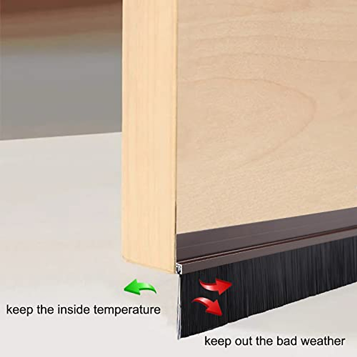 TA-VIGOR Door Sweep 39.37-inch x 2.48-inch, Door Bottom Sweep with H-Shape Aluminum Alloy Base,1.6-inch Nylon Brush Insert Door Brush Bottom Sweep