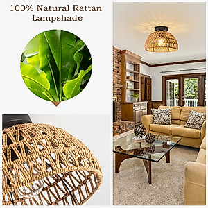 SYTPPLAN Rattan Light Fixtures Ceiling Light, Handmade Woven Cage Boho Light Fixture 11" Semi Flush Mount Light Fixture Coastal Ceiling Light for Hallway Kitchen Entryway Farmhouse Living Room