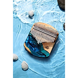 Hluru 21 Key Ocean Kalimba | Round Corner Resin & Beech Material Whale Jellyfish Thumb Piano Blue, HL-21BON
