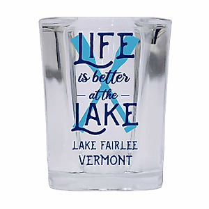 R and R Imports Lake Fairlee Vermont Souvenir 2 Ounce Square Base Liquor Shot Glass Paddle Design