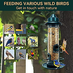 Wiewish Squirrel Proof Bird Feeder for Outdoor Hanging Metal, Plastic Tube Bird Seed Feeder with 4 Ports, Large Capacity, Easy to Fill Metal Birdfeeder for Cardinal, Finch, Blue Jay for Bird Lover