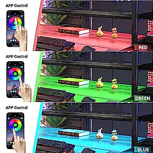 armocity 2023 Upgrade Gaming Desk with LED Lights, Small Computer Desk with Long Monitor Stand, 40'' Reversible Laptop Table with Storage Shelves, Small Desk for Small Spaces, Gaming Room, Grey