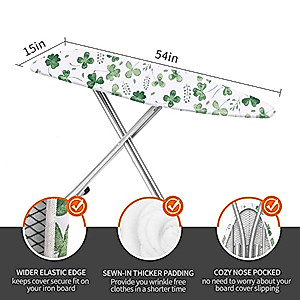 Ironing Board Cover and Pad, Heat Reflective & Stain Resistant Standard Full Size 15x54 Thick Padding Heavy Duty Iron Board Replacement Cover with Elastic Edge 4 Adjustable Fastener Straps