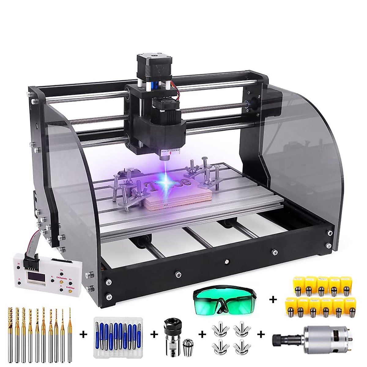 2-in-1 7000 mW CNC 3018 Pro-M CNC Engraving Machine GRBL Control Router Kit 3 Axis PCB Milling Machine Wood Router Engraver with Offline Controller,XYZ Working Area 300 x 180 x 45mm