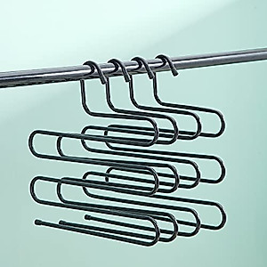 Kyraton Pants Hangers S-Shaped Non-Slip 4-Pack Trouser Hanger PP Hanger, Closet Space Saving, Hangers Closet Storage Organizer for Pants, Jeans, Scarves, Towels Hanging (Black).
