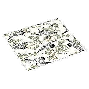 Japanese Crane & Pine Printed Drying Mat For Kitchen Ultra Absorbent Microfiber Dishes Drainer Mats Non-Slip Silicone Quick Dry Pad - 18 X 16inch