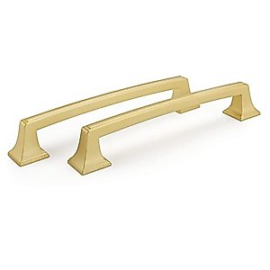 Haidms 10 Pack Brushed Gold Cabinet Pulls Gold Cabinet Handles, 5 inch Hole Centers Matte Gold Kitchen Cabinet Handles Vintage, Square Dresser Handles Solid Drawer Handles for Kitchen