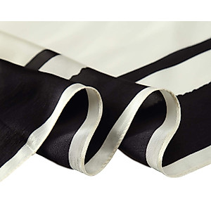 YangtzeStore Long Charmeuse Silk Scarf Floral and Graphic Print (Black White Abstract)
