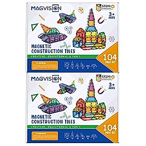 MagVision 208-Piece Magnetic Building Tiles Set, Stem Magnetic Building Blocks, Extra Strong and Safe Magnets, Stem Toys, Magnetic Blocks, Educational Toys for Children Ages 3+ Years