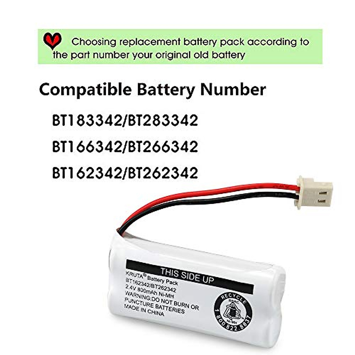 Kruta BT183342/BT283342 BT162342/BT262342 Cordless Phone Battery, Compatible with AT&T VTech Cordless Phone Batteries BT183342/BT283342 BT162342/BT262342 CS6709 CS6609 CS6409 BL102-3 (Pack of 4)