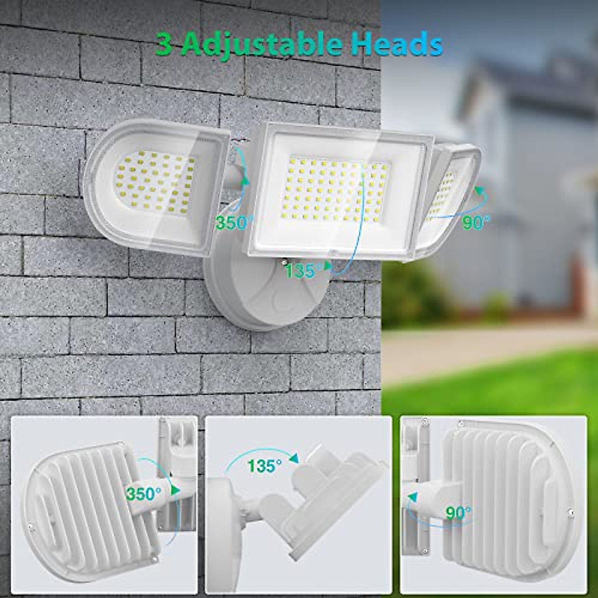 iMaihom 100W Flood Lights Outdoor, 9000LM Ultra Bright LED Flood Light Outdoor, 3 Adjustable Heads Security Lights, IP65 Waterproof Outdoor Flood Light, 6500K Floodlight for Yard Garage Court (White)