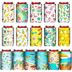16 Pcs Beer Can Coolers Sleeves summer Pattern Beer Can Coolies Soft Insulated Bulk Thermocoolers Koolies in Bulk for Soda Cover Coolers Collapsible for Favors Parties Events Beer Water Bottles