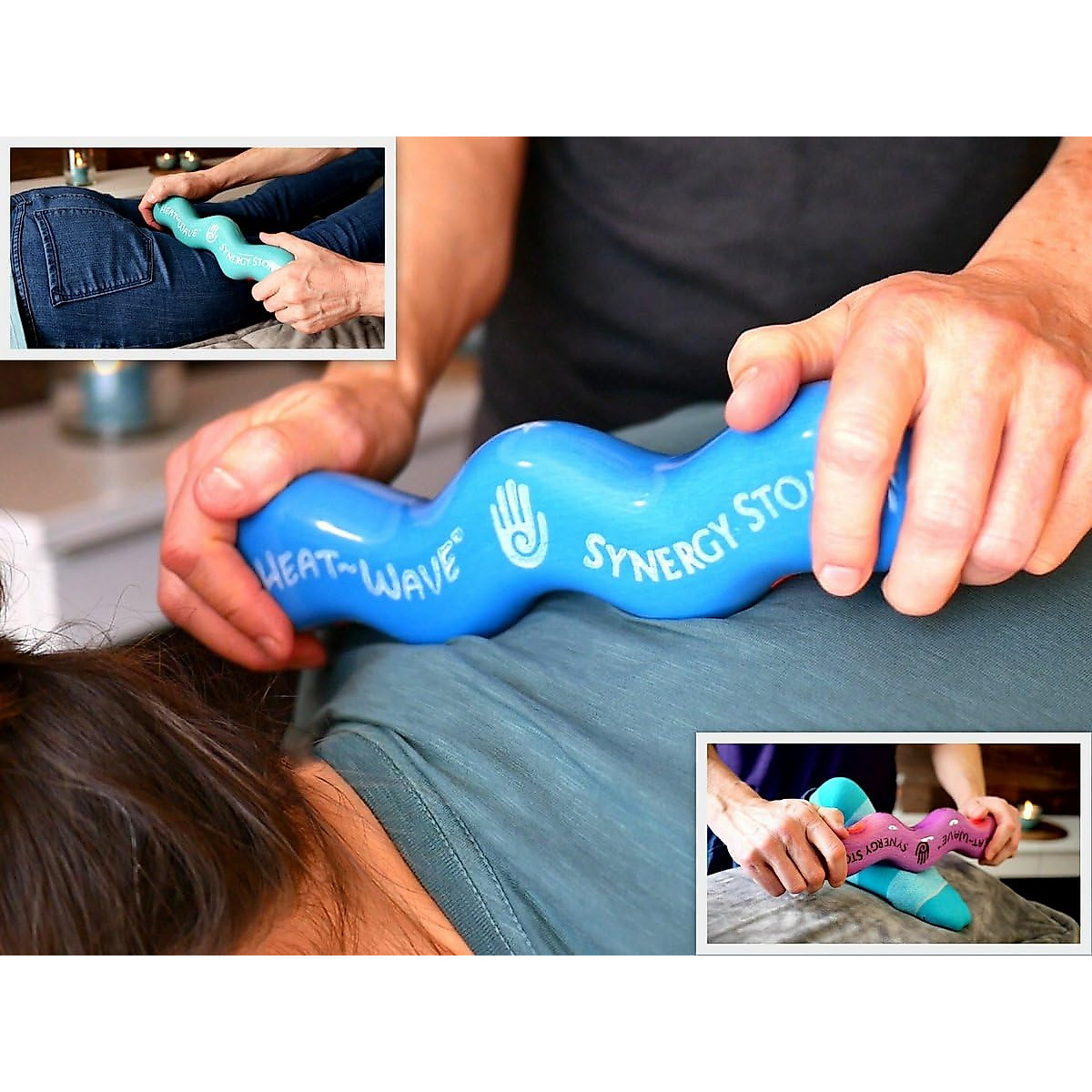 Heat-Wave (Basalt Black) Synergy Stone - Contoured Hot Stone Massage Tool with Radiant Heat - Relaxing and Therapeutic for Neck, Back, Legs, Feet - Natural-Matte Surface for on Skin with Oil only