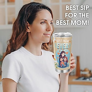 Insulated Stainless Steel 20oz Tumbler With Lid - Best Mom Ever- Sentimental Birthday Gift for Mom, Mothers Day Cup For Mother - Easter Gifts for Mama, Mother's Day present for Mommy -