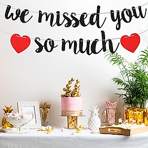 Welcome Home Banner, We Missed You So Much Banner, Welcome Home Decorations for Family Reunion Friends Back Military Graduation Happy Friendsgiving Sign Banner (Black)