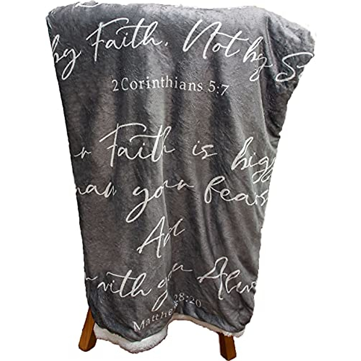 Double Creek Multi Scripture Throw Blanket Ultra Soft Sherpa Microfleece Inspirational Verses Jeremiah 29:11, Corinthians 5:7, Matthew 28:20, Comfort Blanket 50"x 60" Get Well Gift Men Women (Gray)