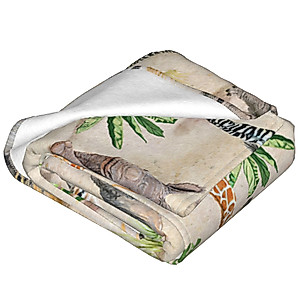 Zoo Animals Blanket African Safari Animals Elephant Tiger Giraffe Zebra Rhinoceros Decor Throw Blanket Gifts for Girls Boys Women Super Warm Soft Plush Fleece Flannel Blanket for Kids Adults 50"X40"