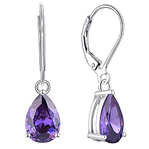 YL Dangle Drop Earrings Sterling Silver Solitaire Leverback Earring 7x10 MM Teardrop Created Amethyst Jewelry for Women