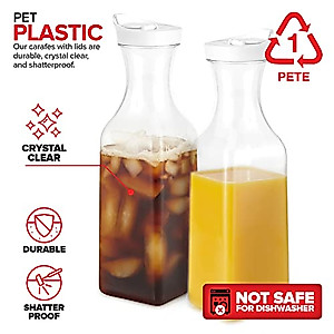 Stock Your Home 50 oz Square Carafes Plastic Juice Carafe with Lids (Set of 4) 50 oz Carafes for Mimosa Bar, Drink Pitcher with Lid, Water Bottle, Milk Container, Clear Beverage Containers for Fridge
