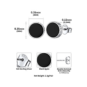 ChicSilver Mens Earrings 925 Sterling Silver Round Black Onyx Earrings with Viking Rune Black Earrings for Men Hypoallergenic Christmas Studs for Men