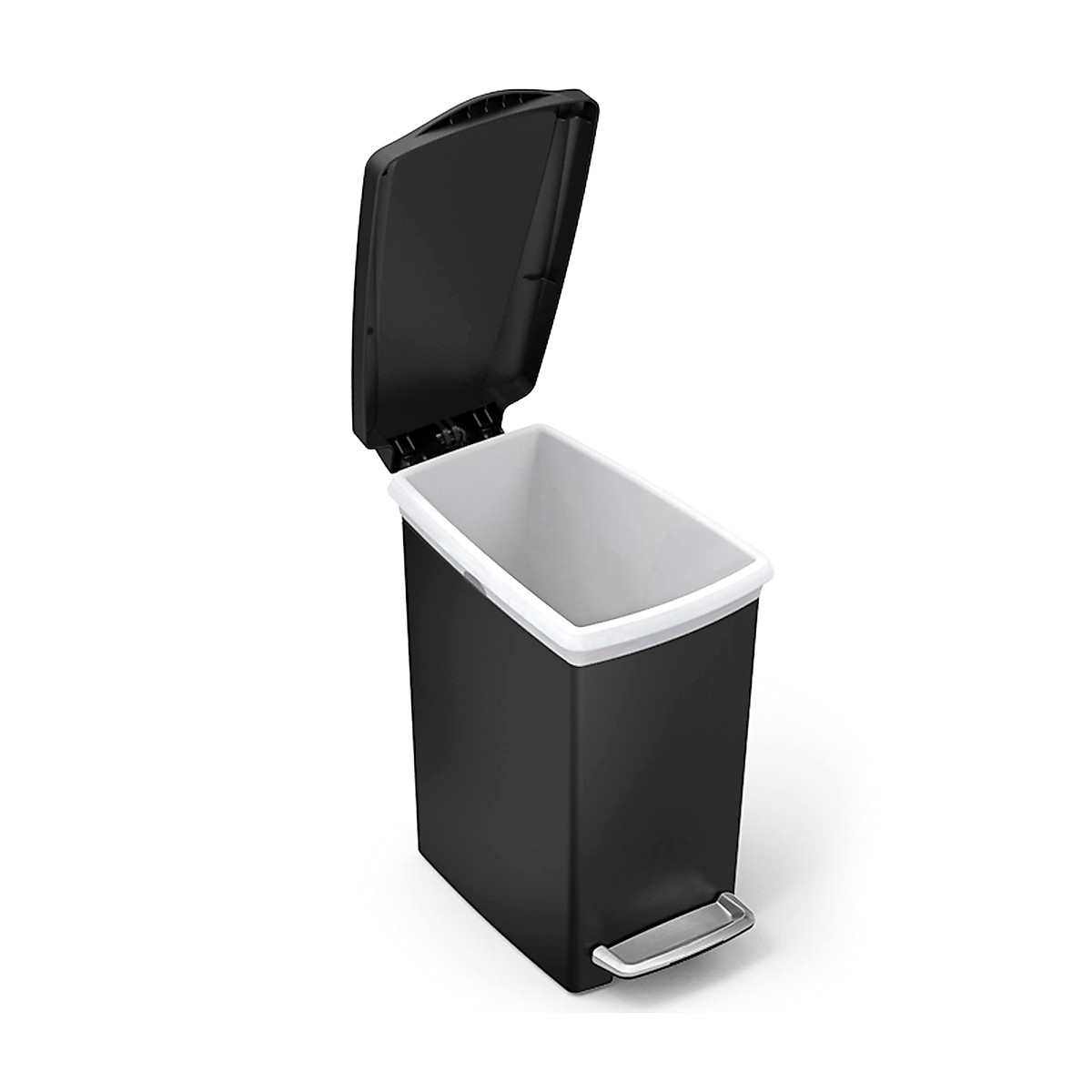 simplehuman Rectangular 10 Liter / 2.6 Gallon Compact Slim Bathroom or Office Step Trash Can, Black Plastic