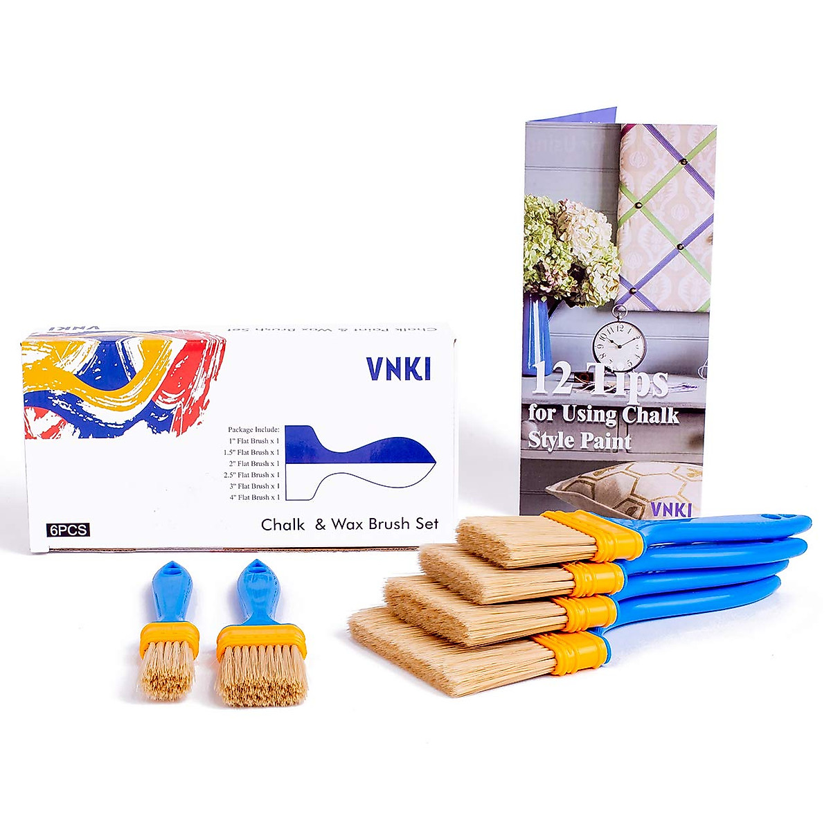 Chalk & Wax Paint Brush for Furniture - VNKI 6PCS Set Paint Brushes for Painting and Refinishing (1,1.5,2,2.5,3,4in …