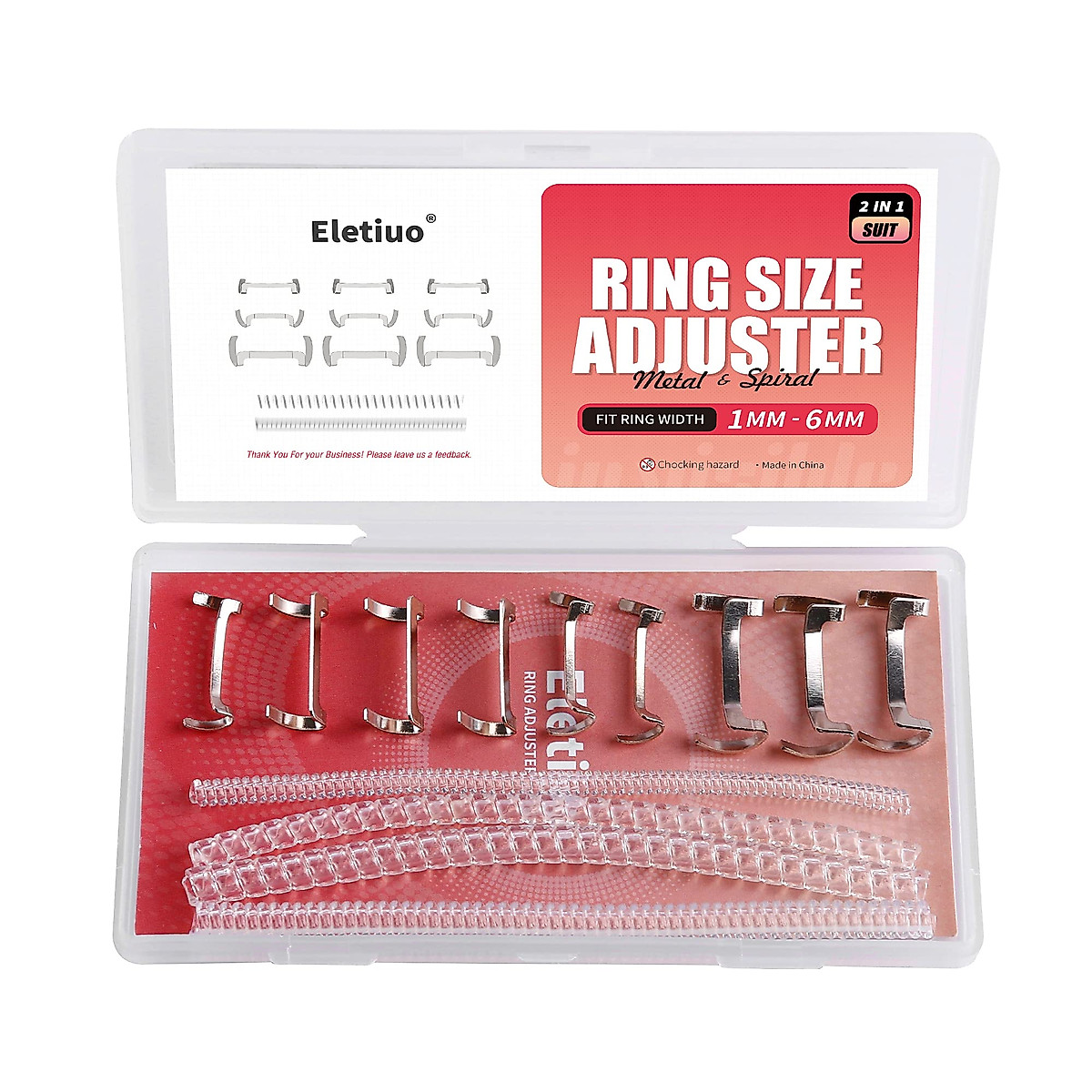 13 Pack Filled Gold/Silver Metal Ring Guard with 4 Sizes Spirals,Invisible Ring Size Adjuster Set for Loose Rings,Ring Guard, Ring Sizer,Fit for Men and Women Rings,2 Styles (Silver+Transparent)