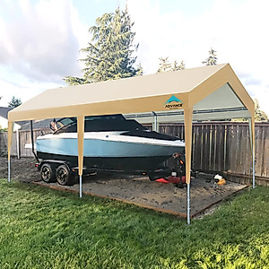ADVANCE OUTDOOR Adjustable 10x20 ft Heavy Duty Carport Car Canopy Garage Boat Shelter Party Tent, Adjustable Height from 9.5 ft to 11 ft, Beige