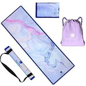KIFFACY Travel Yoga Mat Foldable Lightweight - Non-Slip 1.5mm Thin Travel Hot Yoga Mat for Yoga Pilates Fitness Exercise, Light Eco Natural Rubber Portable Washable Suede Folding Mat w/Bag