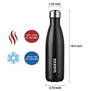 BJPKPK Insulated Water Bottles -17oz/500ml -Stainless Steel Water bottles,Sports water bottles Keep cold for 24 Hours and hot for 12 Hours,BPA Free kids water bottles for School-Black