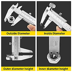 Vernier Caliper Stainless Steel Non-Digital Caliper, 0-200mm Metric Manual Micrometer Caliper, 0.02mm Accuracy High Precision Caliper, Durable Slide Caliper Measuring Tool