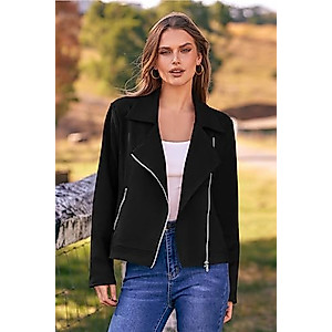 PRETTYGARDEN Women's Winter Faux Suede Moto Jacket Long Sleeve Zipper Pockets Short Coat Y2K Fashion Casual Outerwear (Black,Medium)